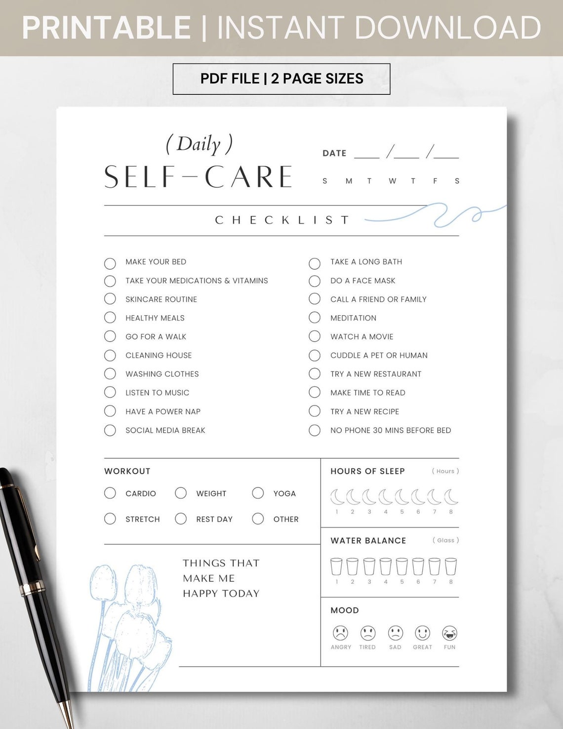 Daily Self Care Planner, Printable Self Care Journal, Wellness Tracker ...
