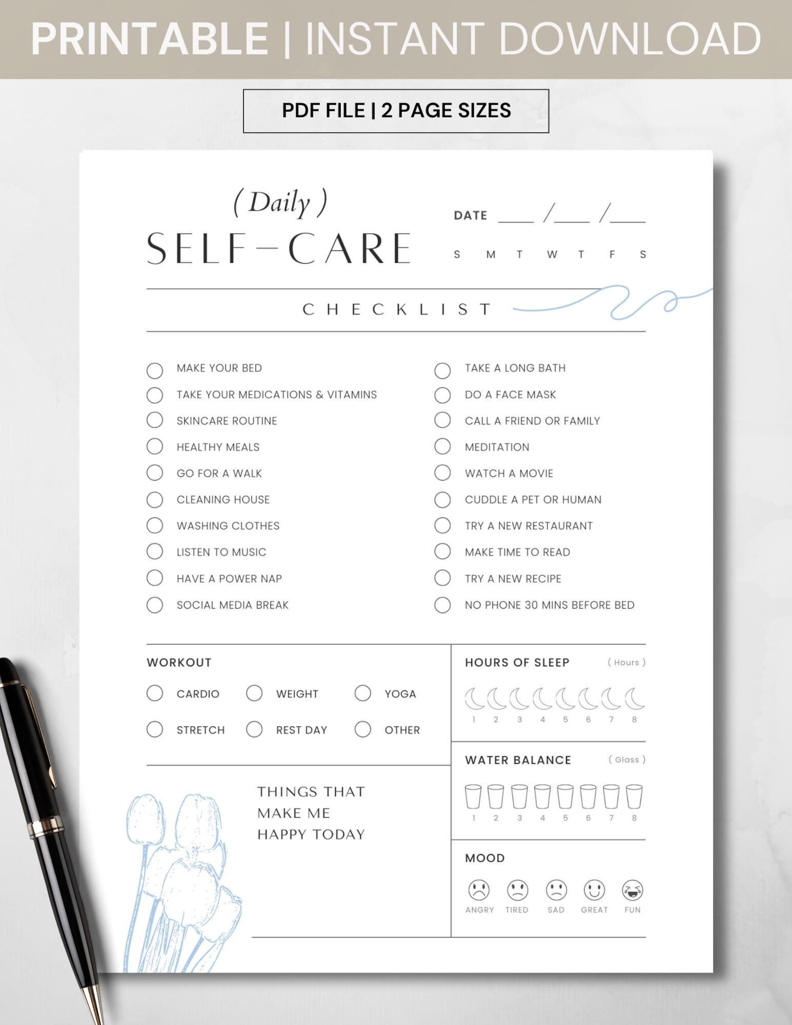 Daily Self Care Planner, Printable Self Care Journal, Wellness Tracker ...