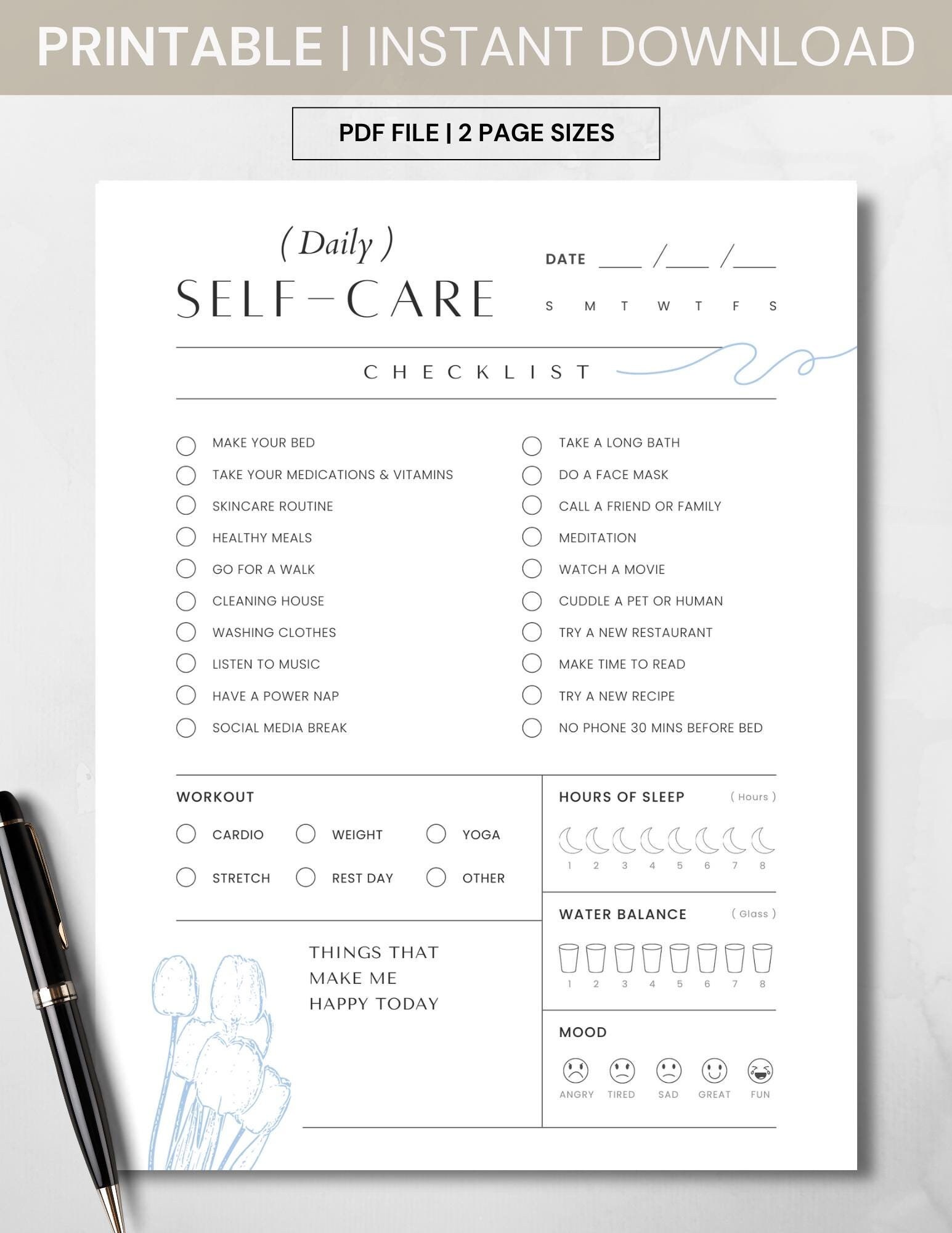 Daily Self Care Planner, Printable Self Care Journal, Wellness Tracker ...
