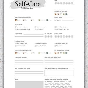 Daily Self Care Planner, Printable Self Care Journal, Wellness Tracker ...