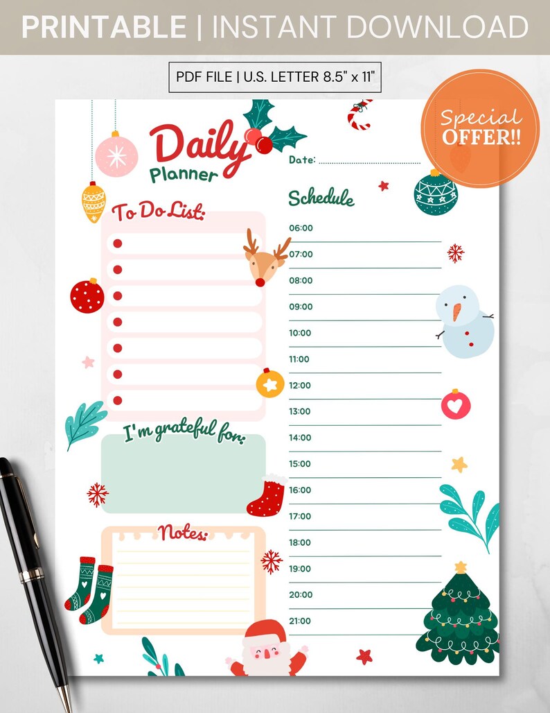Printable Christmas Daily Planner, Digital Download Organizer, Holiday ...