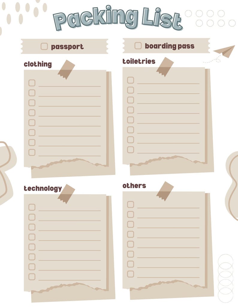 Printable Travel Packing List, Digital Download Organizer, Trip Planner ...
