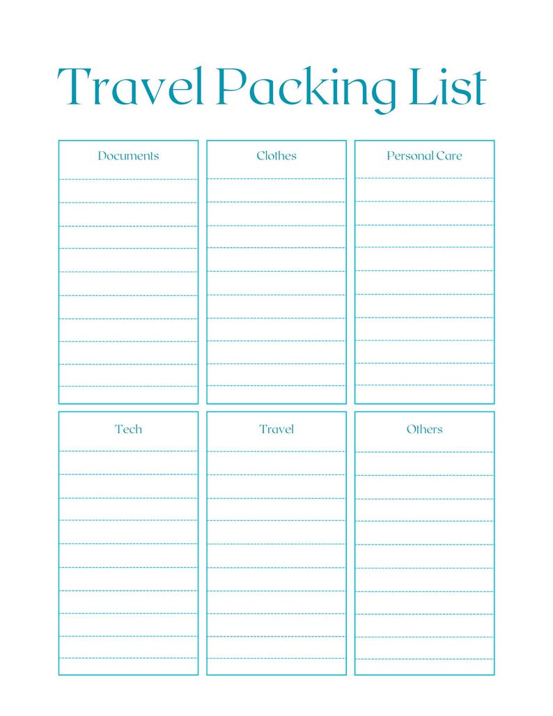 Printable Travel Packing List, Digital Download Organizer, Trip Planner ...