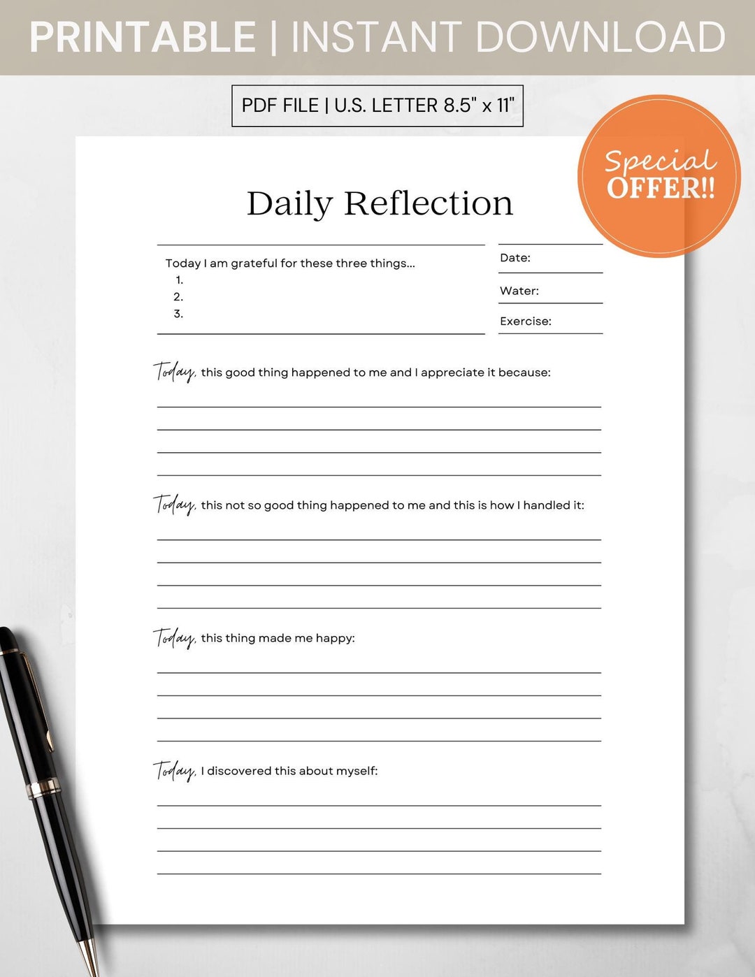 Daily Reflection Worksheet Printable PDF, Self Care Planner, Printable ...