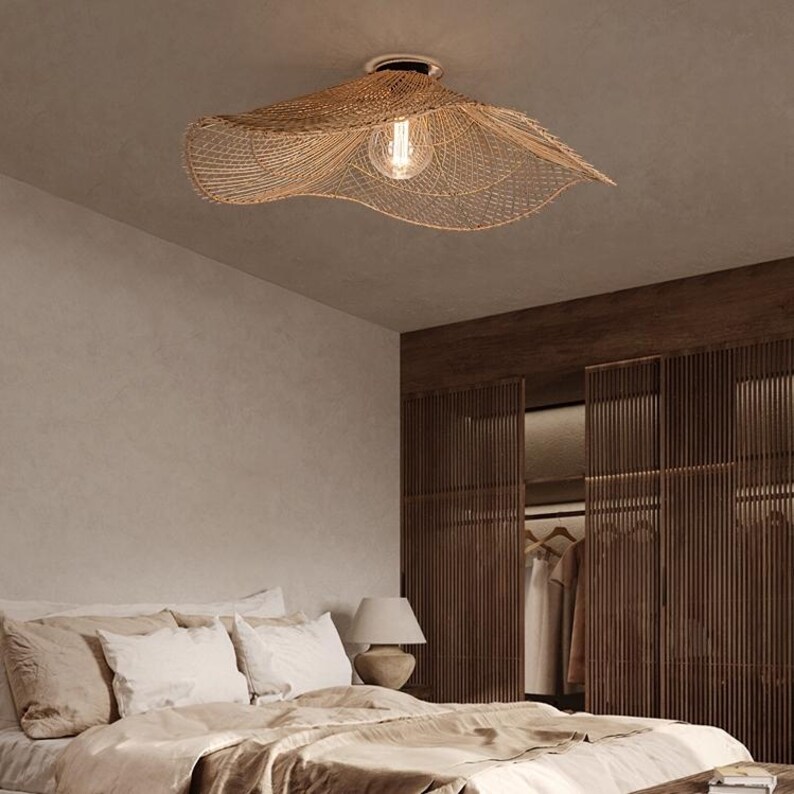 Modern Rattan Chapeau Ceiling Light Fixtures Rattan Lamp Shade Bamboo ...