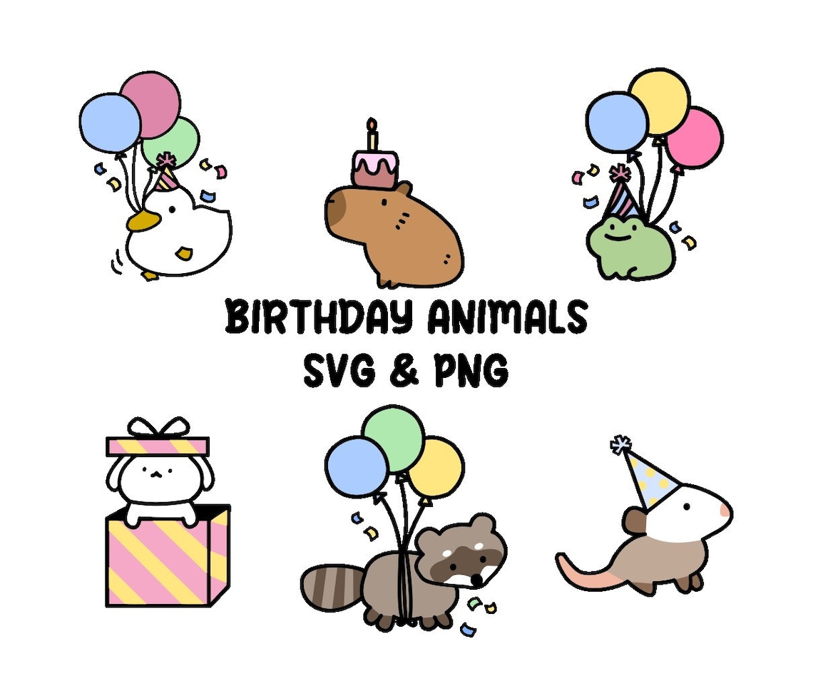 Birthday Animals PNG | Chibi Clipart | Party Animals SVG | Premium ...