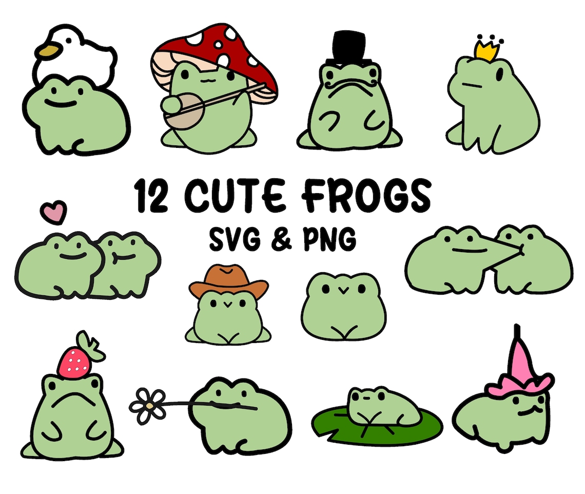 Cute Frogs | Cartoon Frogs PNG | Banjo Frog | Frog Clipart SVG - Etsy