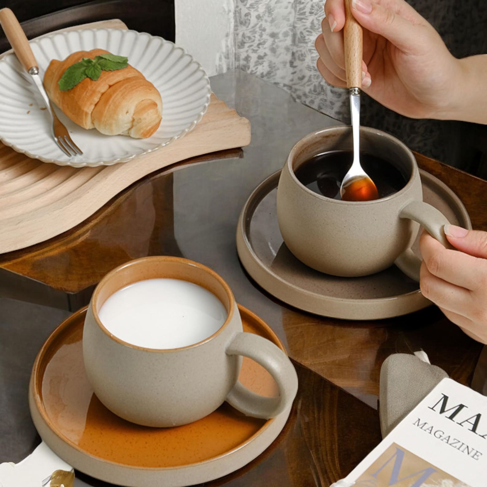 Japanese Stoneware Coffee Mug Set: Retro Ceramic Tea Cup & Saucer - Etsy