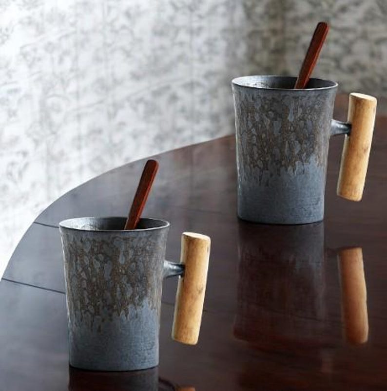 Rustic Ceramic Coffee Mug: Country Style Stoneware With Wooden Handle ...