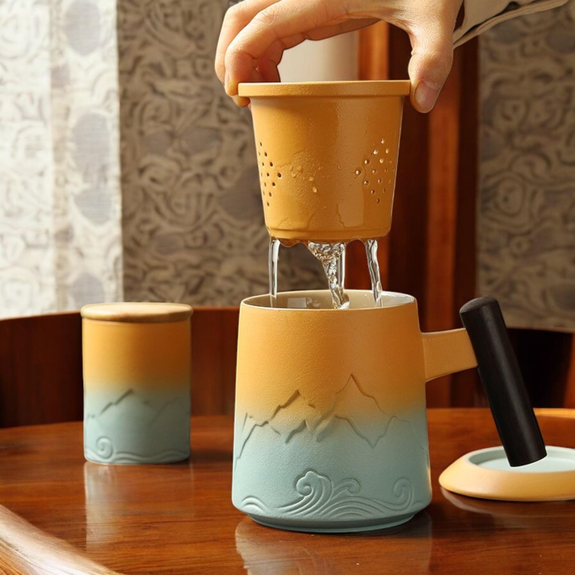 Ceramic Tea Infuser Mug Set: Modern Office Tea Lover Gift - Etsy