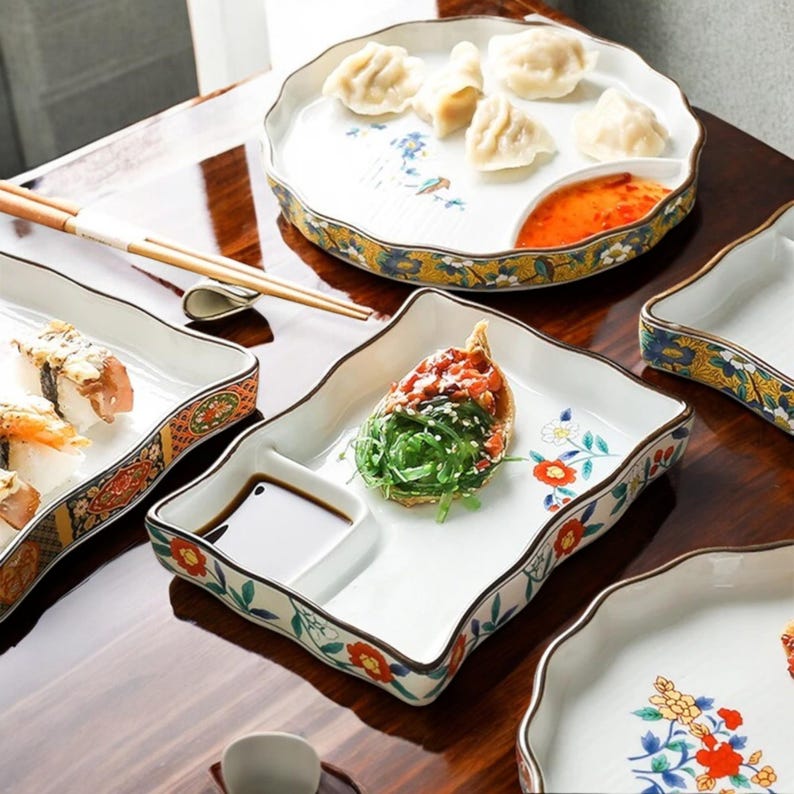 Japanese Floral Porcelain Serving Plate: Divided Sushi Dish - Etsy