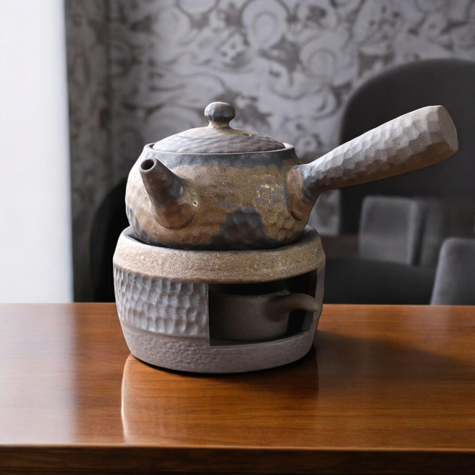 Rustic Ceramic Tea Warmer With Side Handle Teapot, Old Rock Mud Style ...