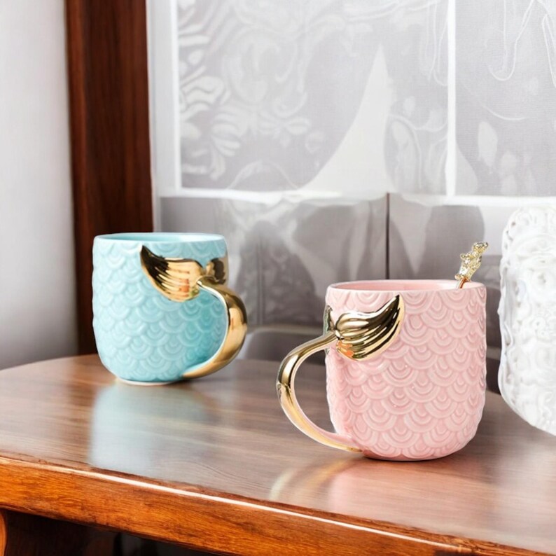 Mermaid Tail Handle Coffee Mug: Pearl Glaze Ceramic Cup - Etsy