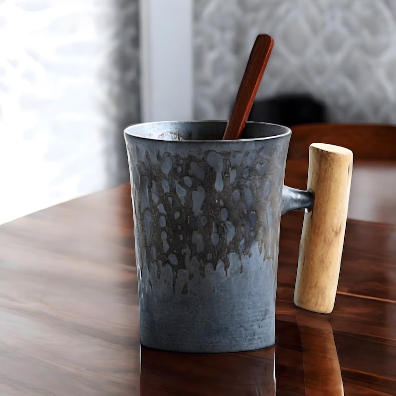 Rustic Ceramic Coffee Mug: Country Style Stoneware With Wooden Handle ...