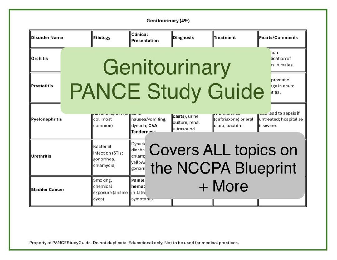 Genitourinary (GU) 2025 Blueprint PANCE Study Guide - Etsy