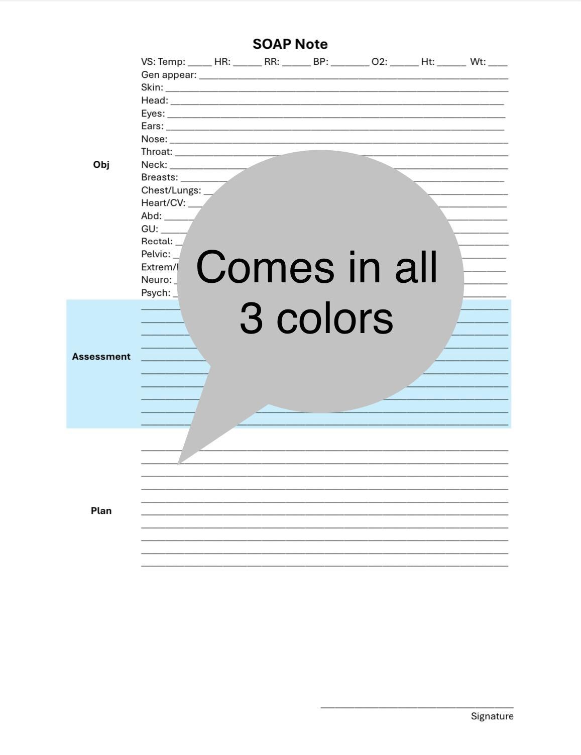 SOAP Note Template: Healthcare Student/professional (3 Colors) - Etsy