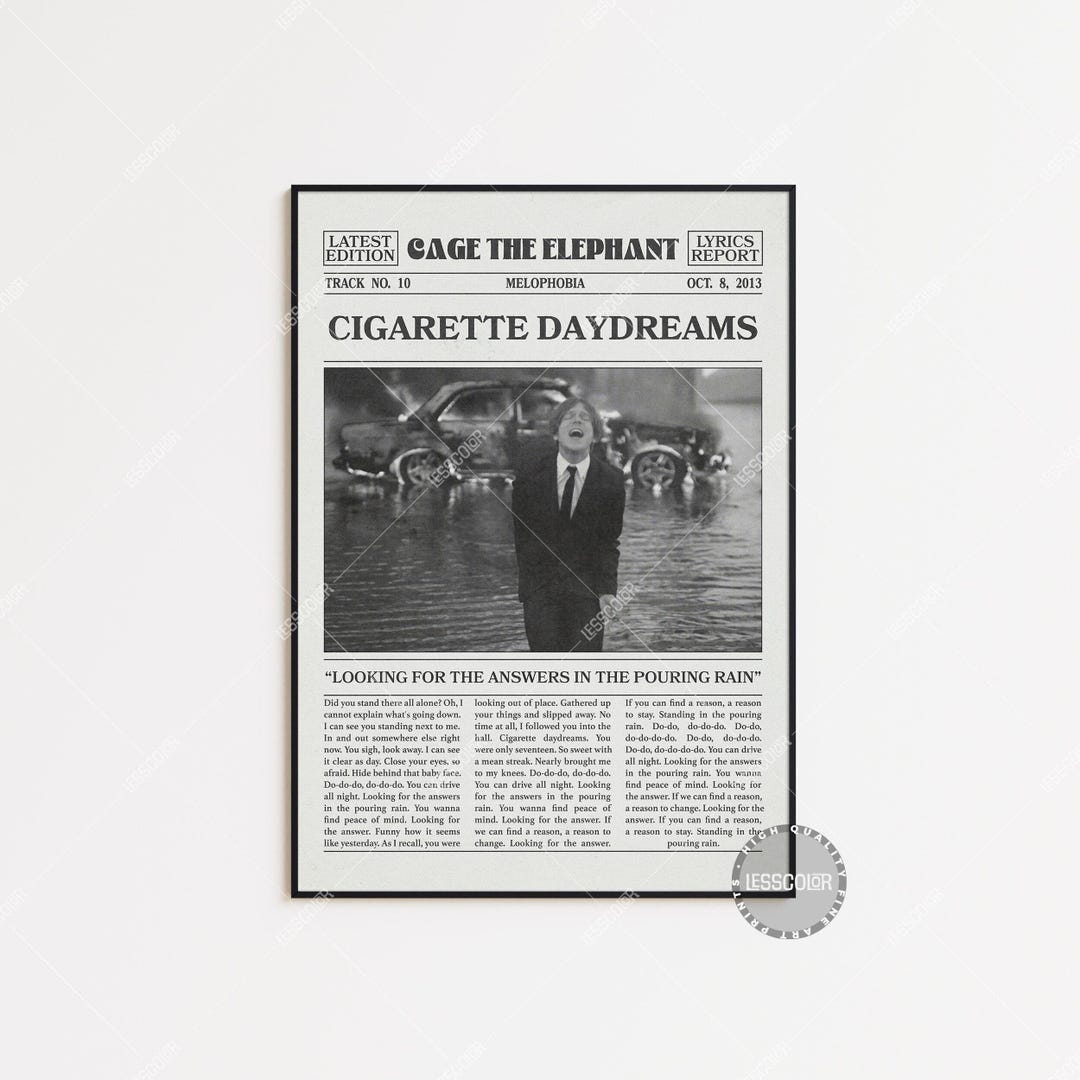 Cage the Elephant Newspaper Print, Cigarette Daydreams Poster, Lyrics ...