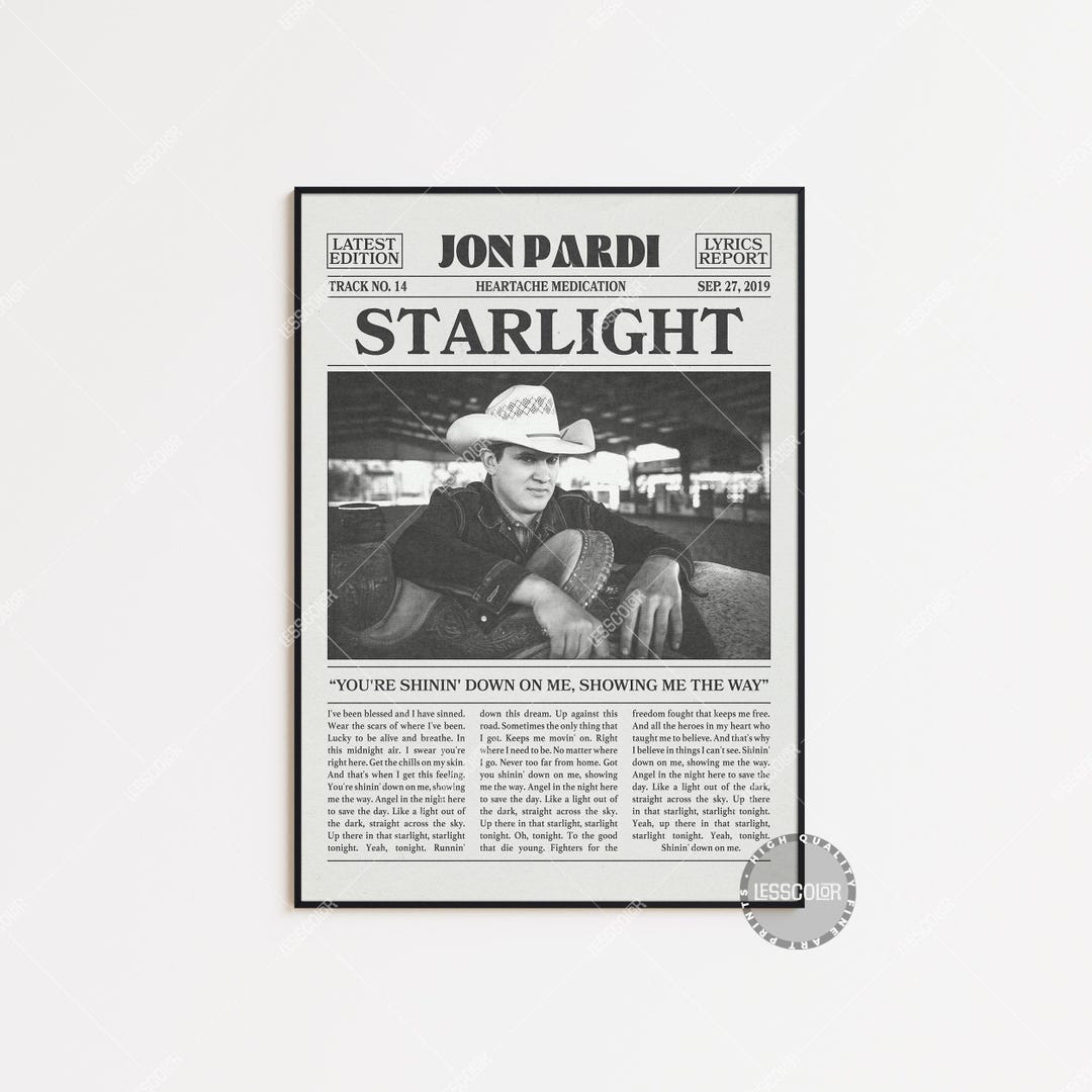 Jon Pardi Retro Newspaper Print, Starlight Poster, Starlight Lyrics Print, Jon Pardi Poster ...