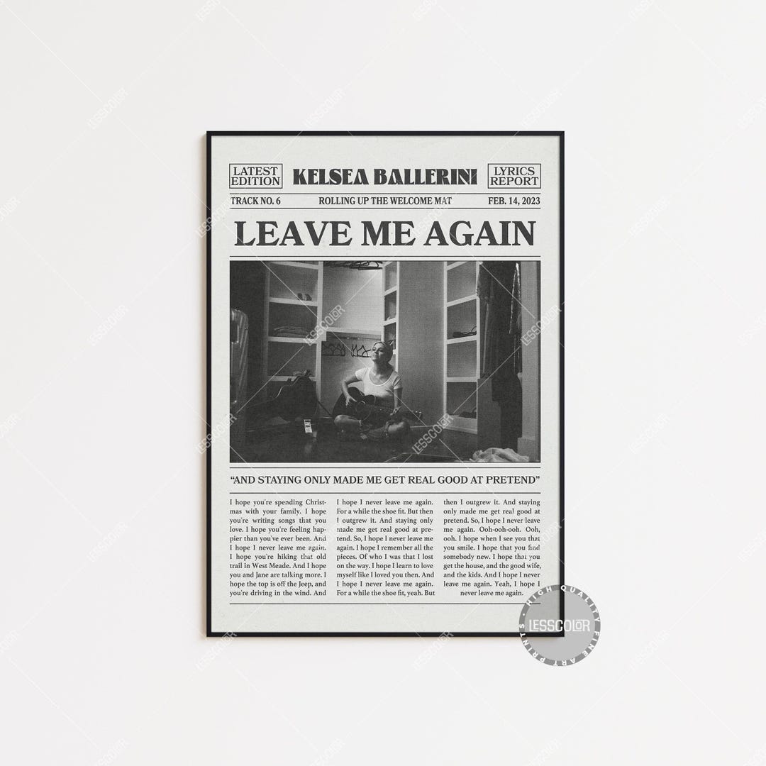 Kelsea Ballerini Retro Newspaper Print, Leave Me Again Poster, Lyric ...