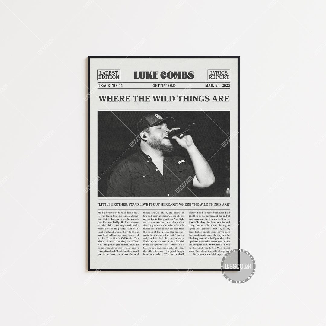Luke Combs Retro Newspaper Print, Where the Wild Things Are Poster ...