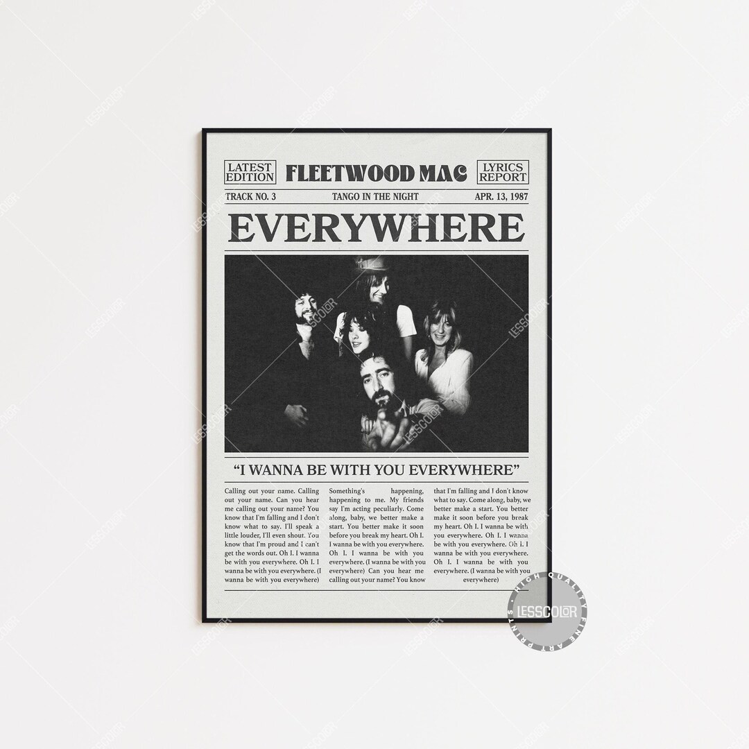 Retro Newspaper Print, Everywhere Poster, Everywhere Lyric Print ...