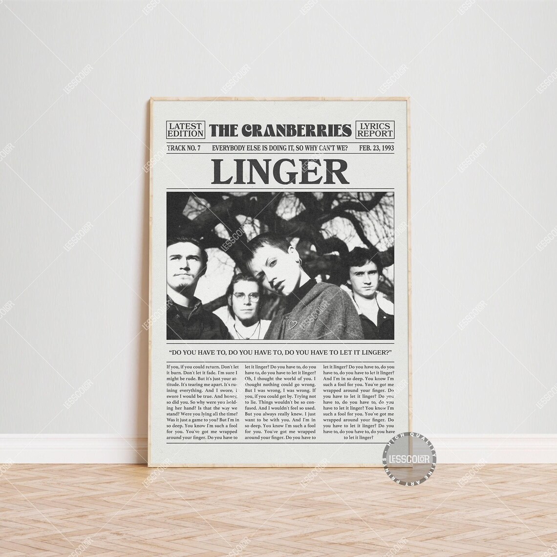 The Cranberries Retro Newspaper Print, Linger Poster, Linger Lyrics ...