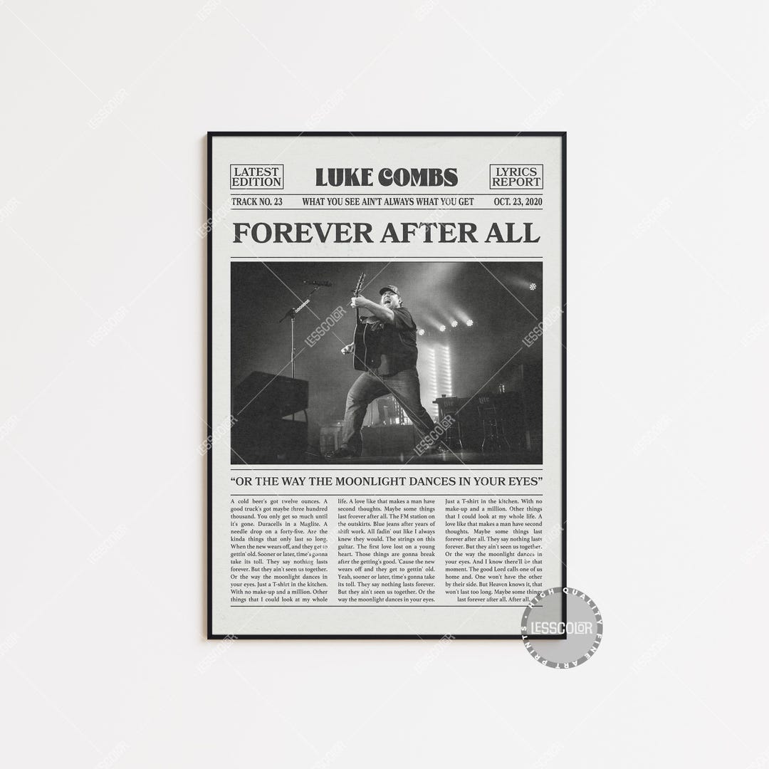 Luke Combs Retro Newspaper Print, Forever After All Poster, Forever ...