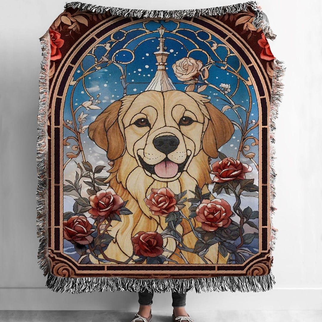 Custom Photo Your Golden Retriever Dog Flower Woven Blanket, Witch ...