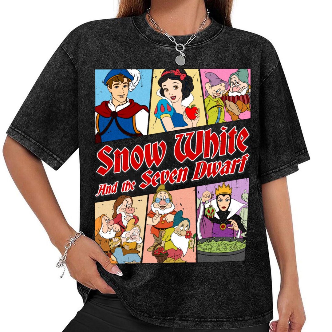 Snow White Seven Dwarf and Villain Team Mineral Wash T-shirt, Trendy ...