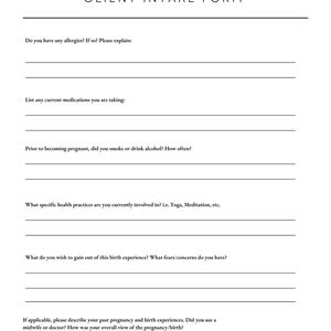 Minimalist Neutral Editable Doula Client Intake Form - Etsy