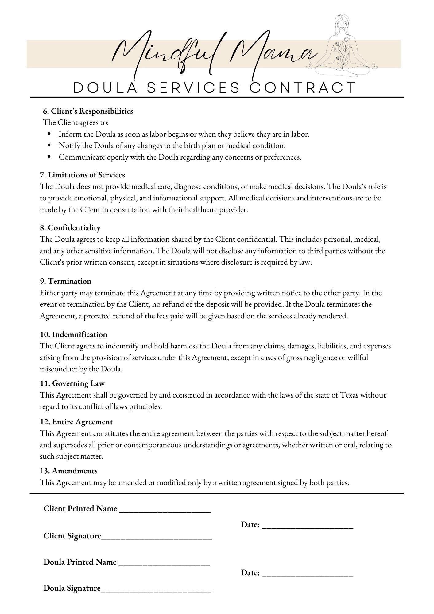 Labor and Birth Doula Services Contract EDITABLE - Etsy