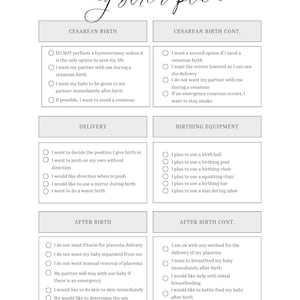 Minimalist Printable Birth Plan Checklist - Etsy
