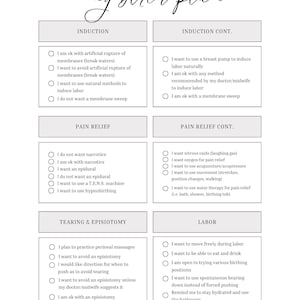 Minimalist Printable Birth Plan Checklist - Etsy