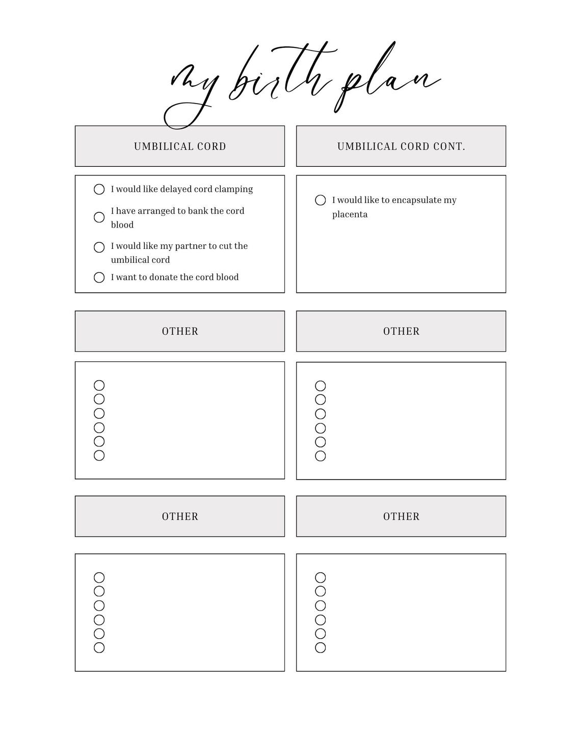 Minimalist Printable Birth Plan Checklist - Etsy