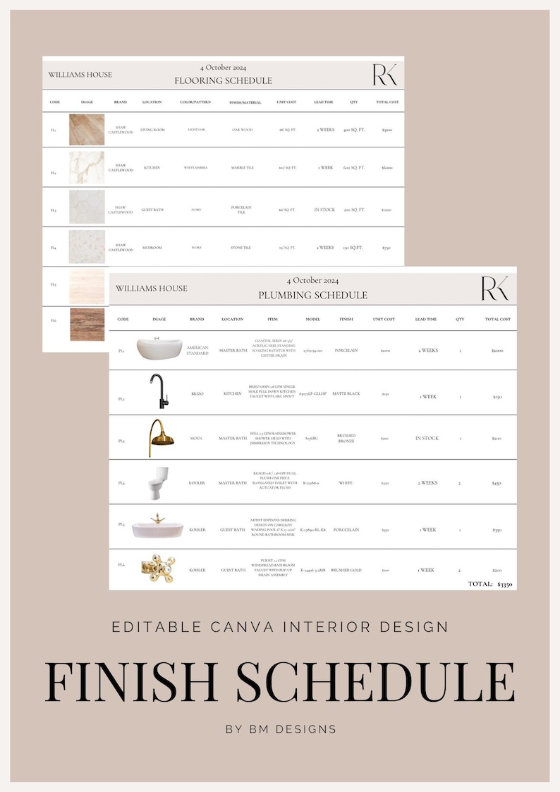 Editable Interior Design Finish Schedule Template PDF - Etsy