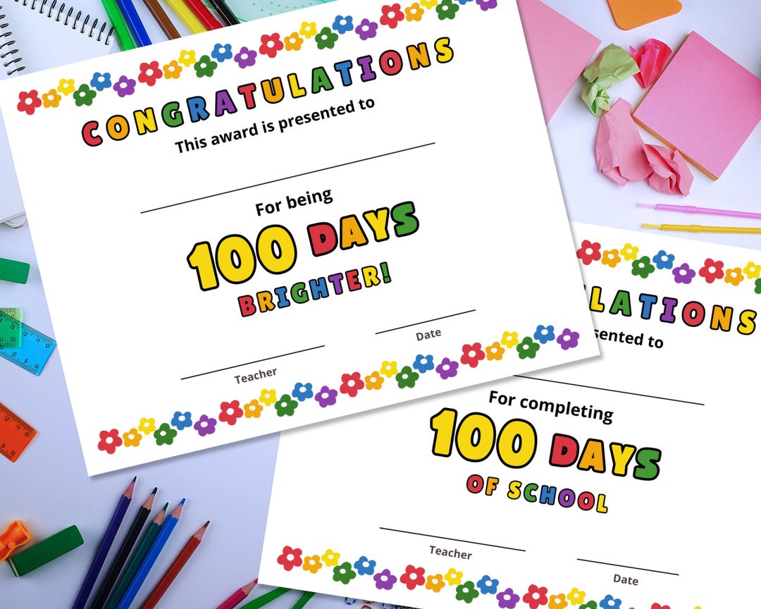 Rainbow 100th Day of School Certificates, Editable 100th Day Award, 100 ...