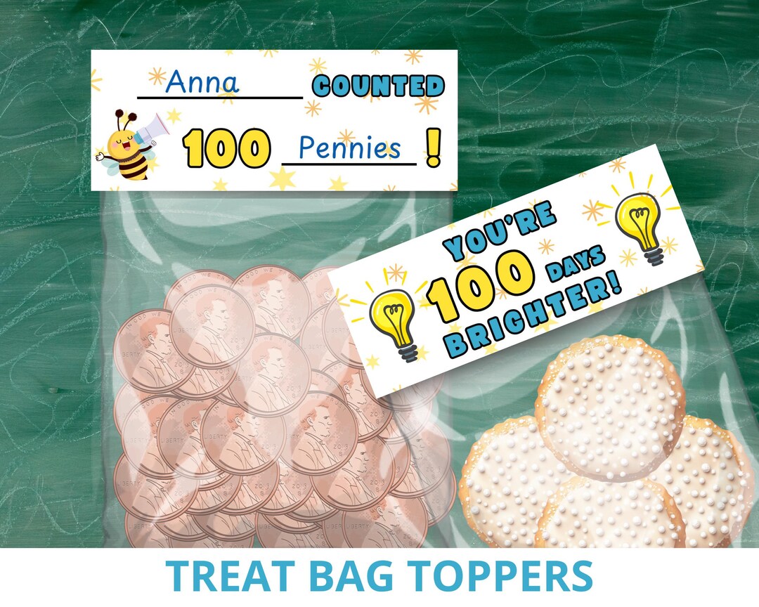 100th Day of School Treat Toppers, Sandwich Bag Topper, Student ...
