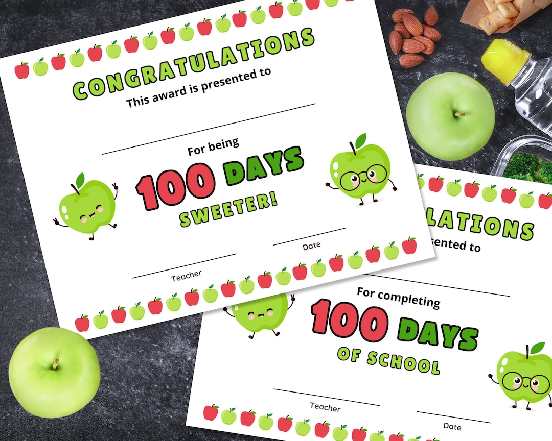 100th Day of School Certificates, Editable Apple 100th Day Award, 100 ...