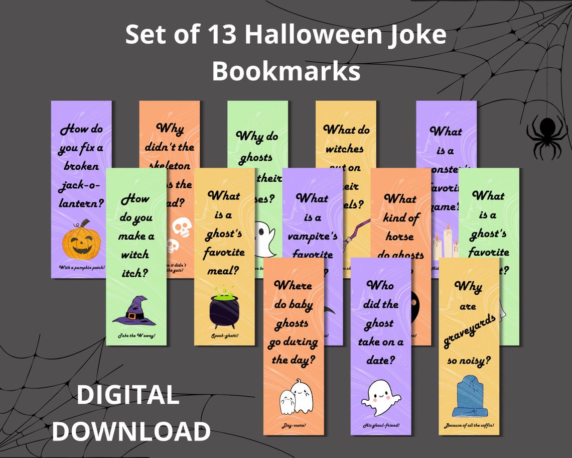 13 Printable Halloween Jokes Bookmarks | Halloween Favors, Halloween ...