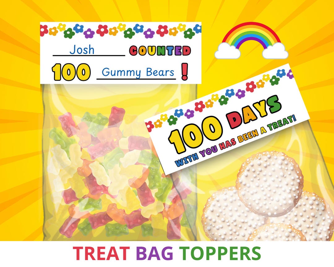 100th Day of School Treat Toppers, Sandwich Bag Topper, Student ...