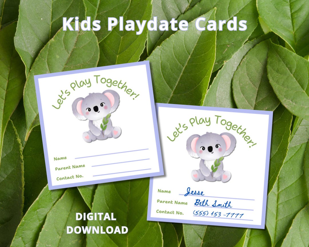Let's Play Playdate Cards, Kids Contact Cards, School Break Card, Kids ...