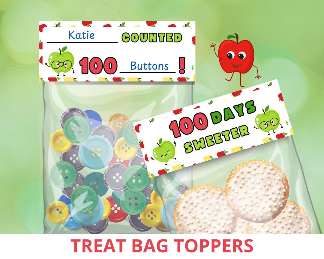 100th Day of School Treat Toppers, Sandwich Bag Topper, Student ...