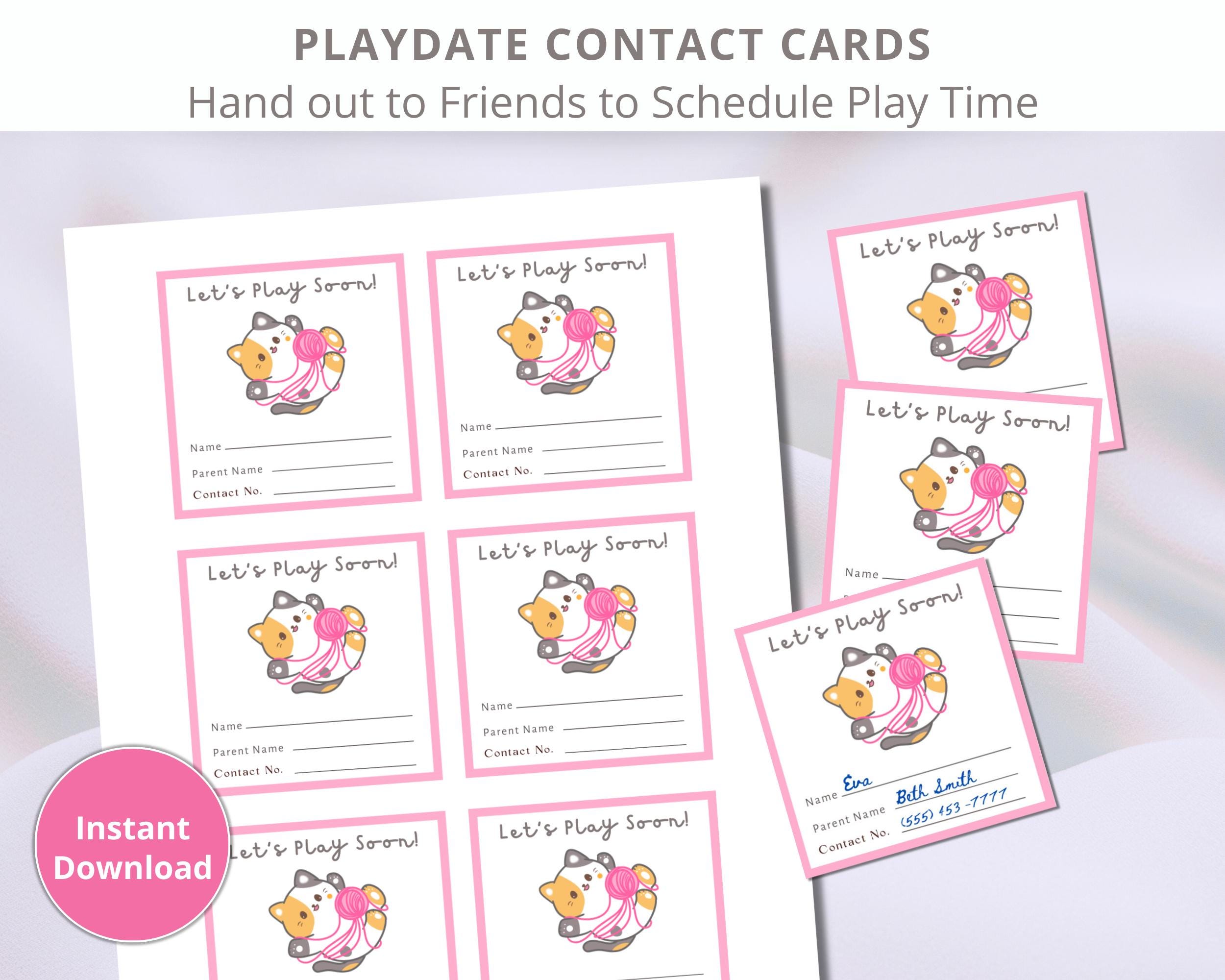 Kitten and Yarn Playdate Cards, Kids Contact Cards, Kids Playdate ...