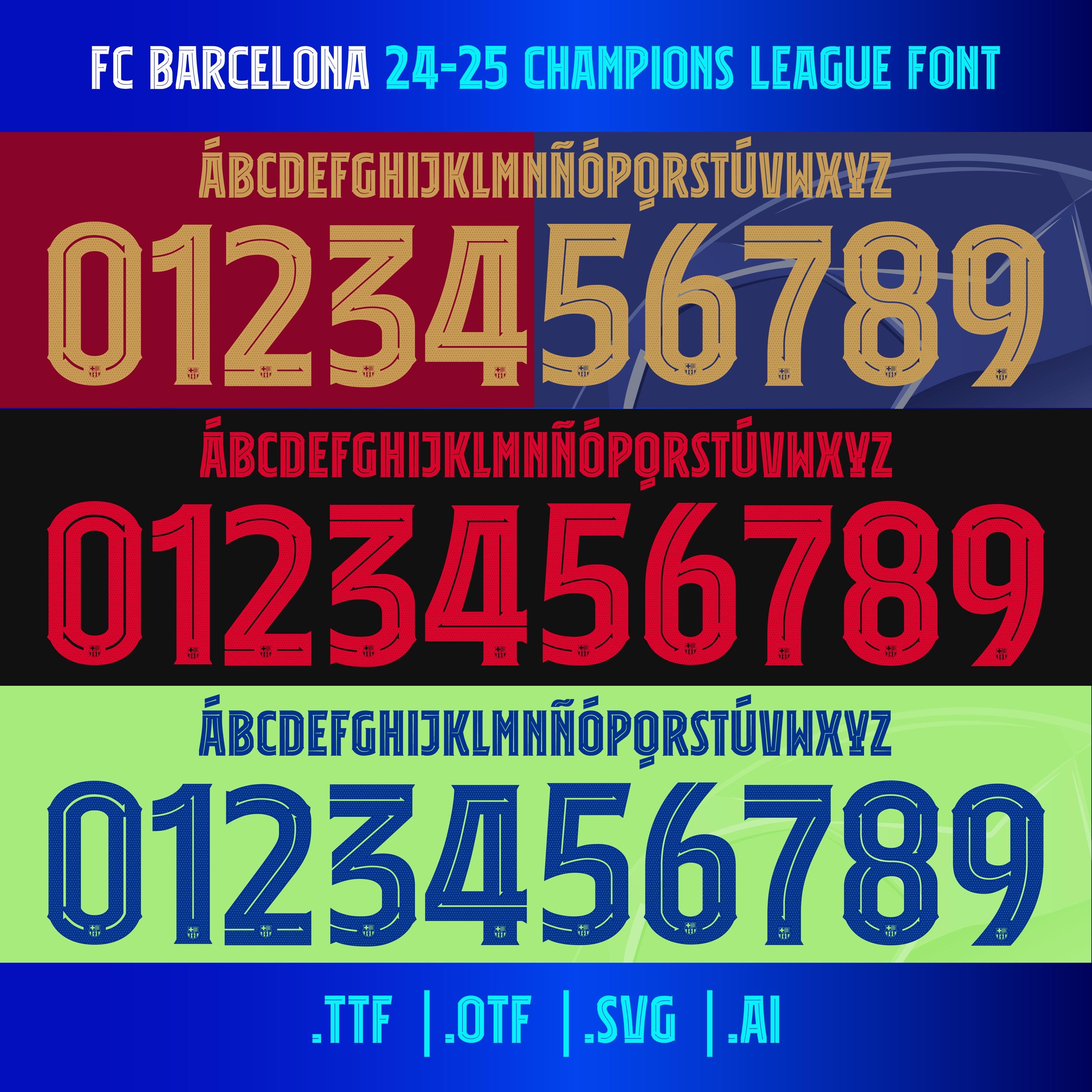 Barcelona Champions League Font 2024 2025 TTF OTF SVG Ai, tipografía ...