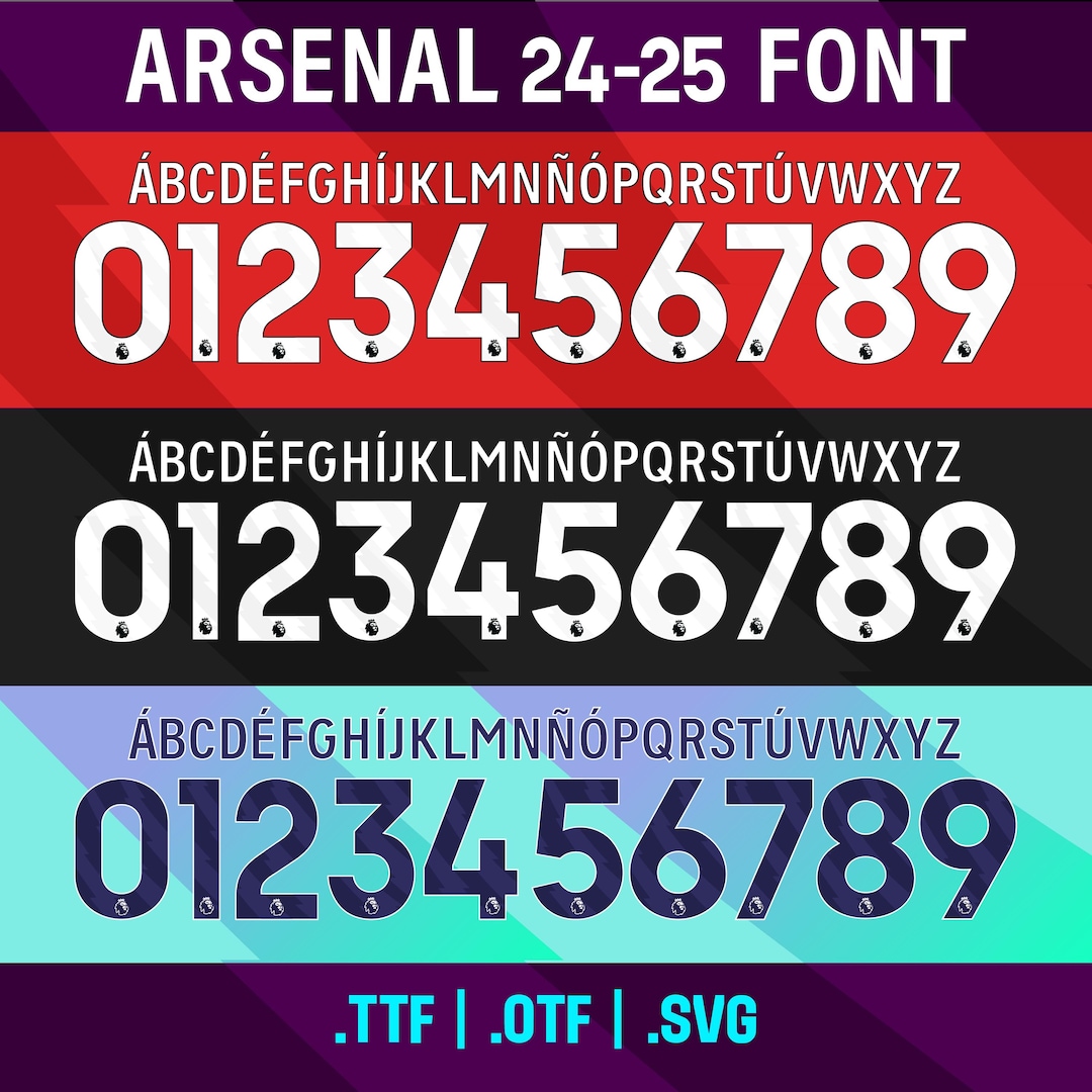 Arsenal 2024 2025 Premier League Font | Customizable Jersey Design ...