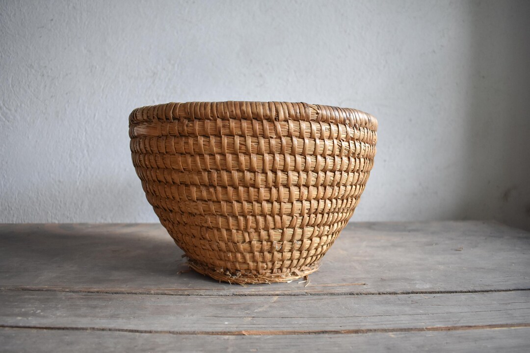 Antique Rye Straw Basket, Woven Coiled Rye Grass Storage, French Coiled ...
