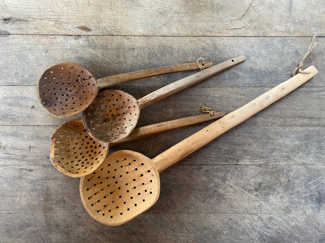 Antique Slotted Wooden Spoon, Rustic Wooden Spoon, Ladle Scoop ...