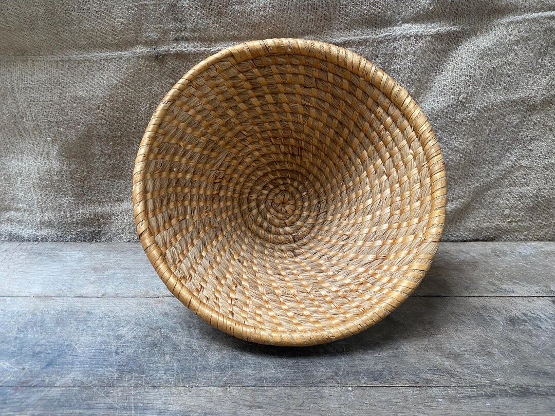 Antique Rye Straw Basket, Woven Coiled Rye Grass Storage, French Coiled ...