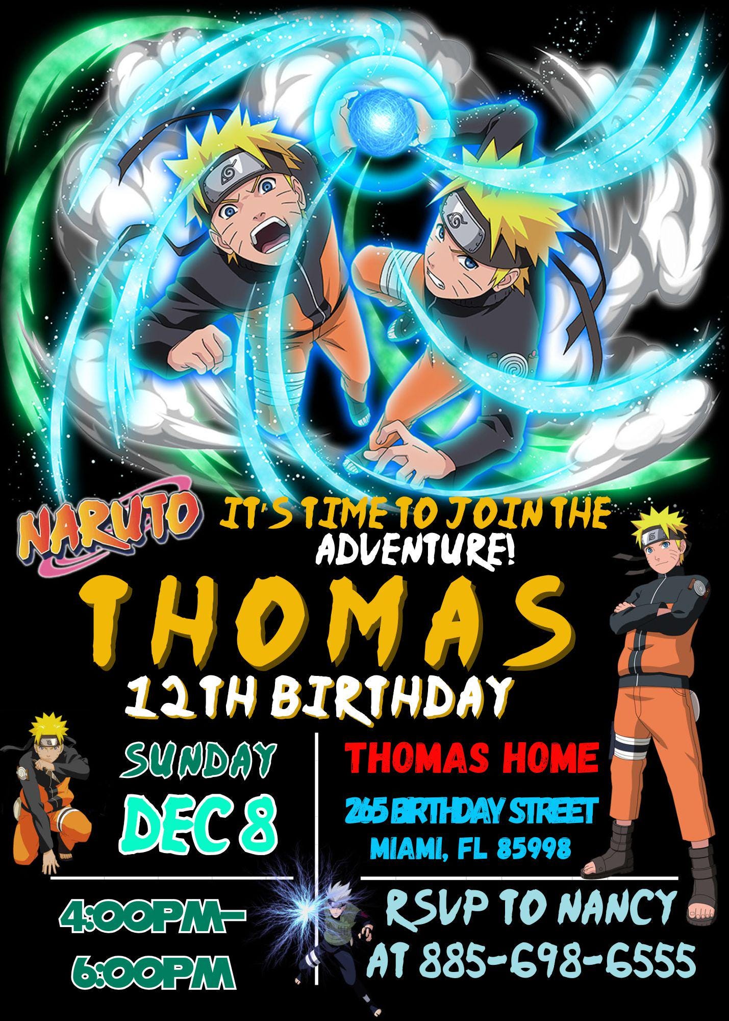 Anime Invitation, Naruto Birthday Invitation, Naruto Anime Invite ...