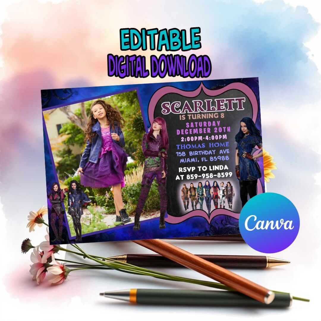 Descendants Invitation, Descendants Birthday Invitation, Descendants ...